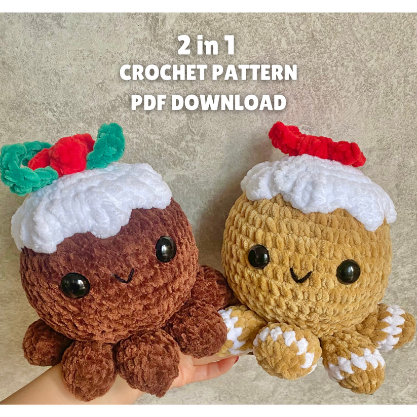 2 IN 1 CHRISTMAS OCTOPUS GINGERBREAD AND CHRISTMAS PUDDING CROCHET ...